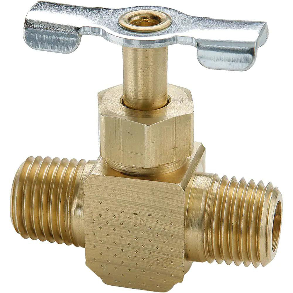 Needle Valve: Straight, 1/8" Pipe, Male Pipe to Male Pipe End, Brass B ...