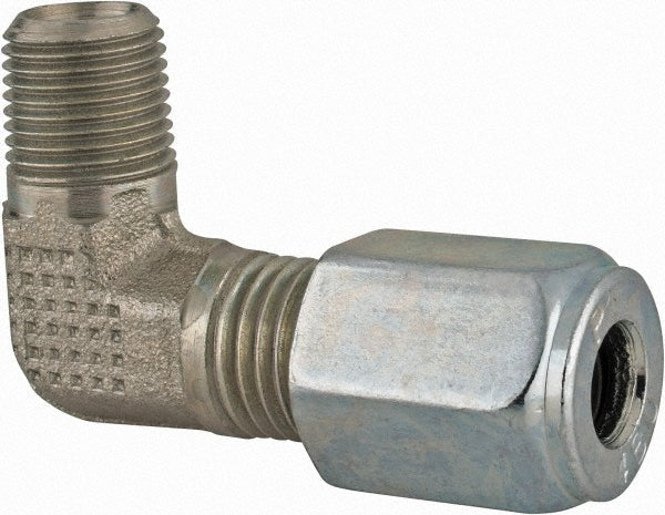 Flareless Bite-Type Tube Male Elbow: 1/8" NPTF, 1/4" Tube OD, Steel ...