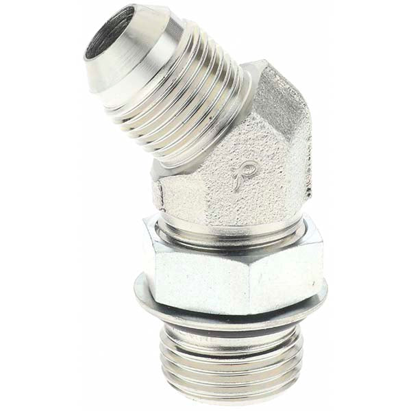 Steel Flared Tube 45 Deg Elbow: 1/2" OD, 3/4-16 x 7/8-14 Thread, 37 de ...